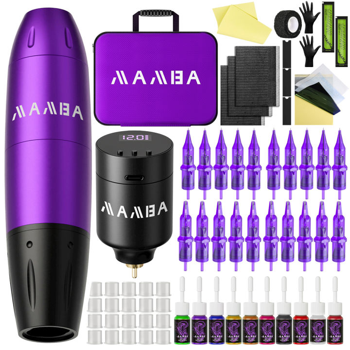 MAMBA 2024 New Tattoo Machine Kit LCD 1350mAh High-Capacity Wireless ...