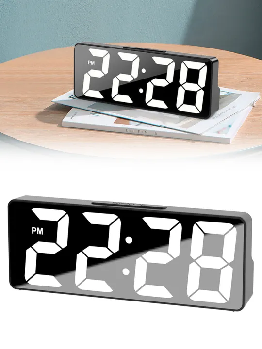 LED Mirror Table Clock Digital Alarm Snooze Display Time Desktop ...