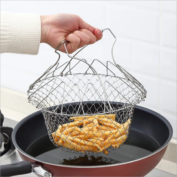 Foldable Rinse Frying Basket Colander Sieve Mesh Strainer Kitchen ...