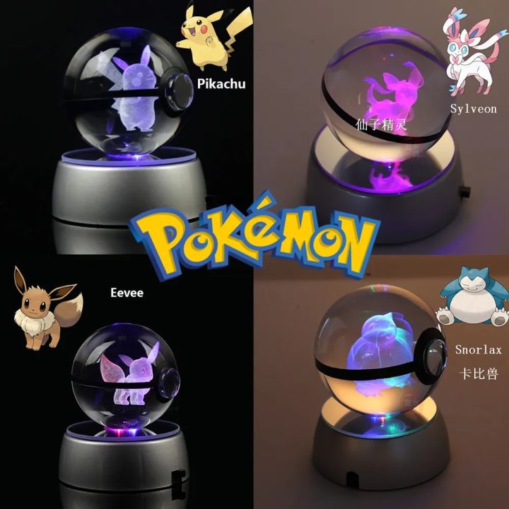Pokemon 3D Crystal Ball Pikachu Figure Pokeball Engraving Crystal ...