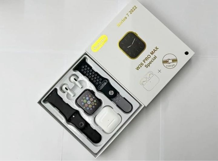 W26 pro max smart watch with Airpod TWS dual strap 2023 model calls enabled supports android IOS ...