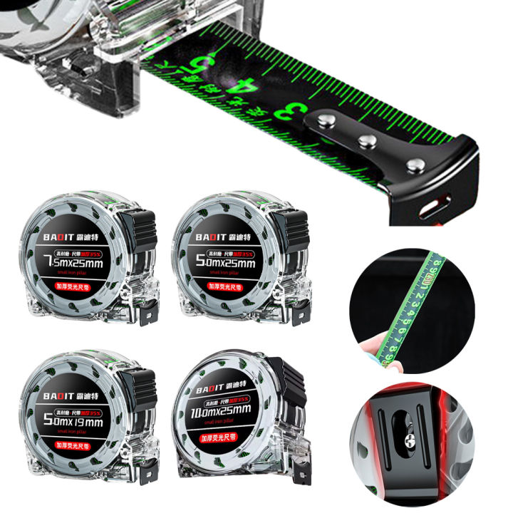 5 / 7.5 / 10m Tape Measure High Carbon Steel Fluorescent Ruler Tape ...