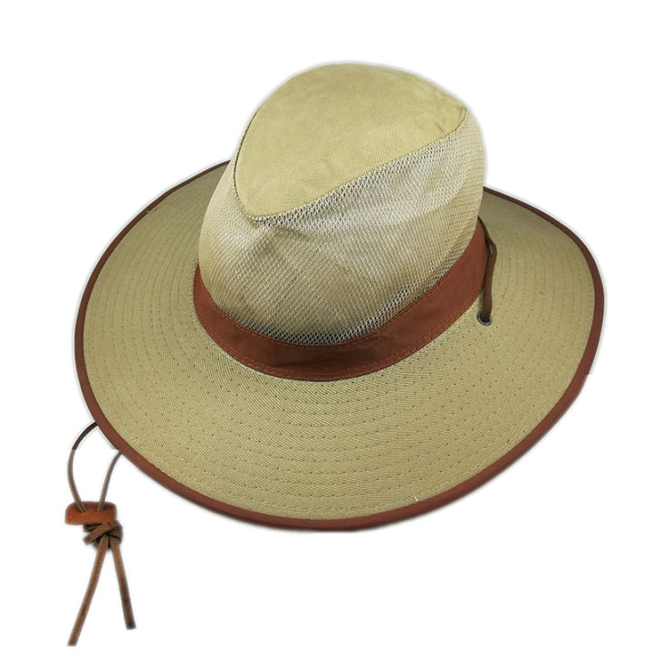 Wide Stiff Brim Cotton Twill Outdoor Hat With Leather Trim Sun ...
