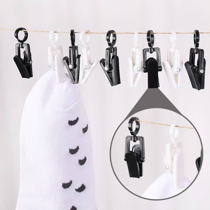 4pcs 45mm Clip Hanger Black White Plastic Powerful Swivel Hook Laundry ...