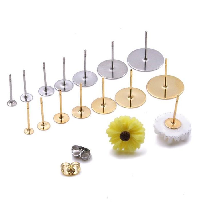 20-100pcs/lot Gold Stainless Steel Blank Post Earring Studs Base Pins ...