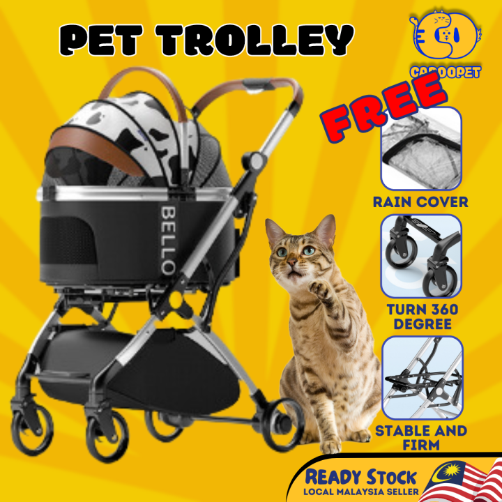 Pet Stroller Foldable 4 Wheel Bello Pet Trolley for Dog and Cat 2 Layer ...