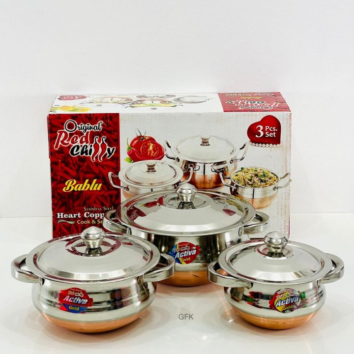 Round 3 Pieces Stainless Steel Handi Set, For Kitchen, Capacity: 850ml ...