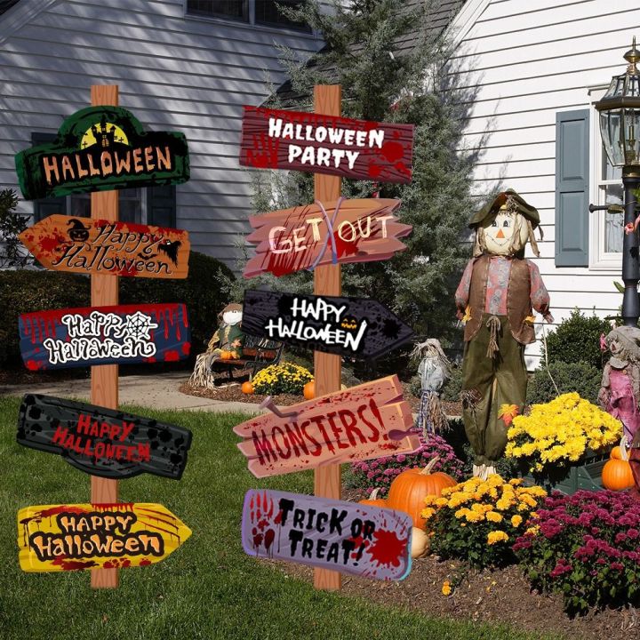 10 Pcs Horror Paper Terror Road Signs Scary Design Halloween 9629
