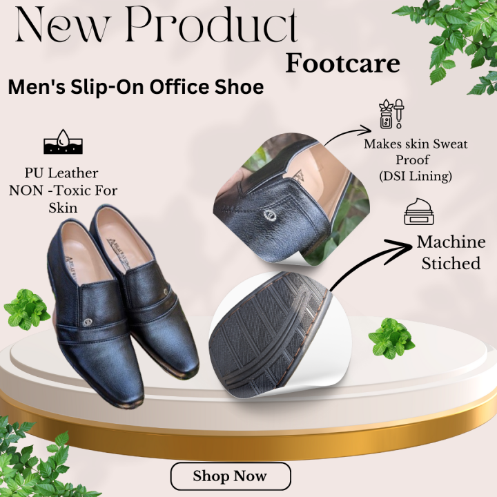 Stitched Men's PU LEATHER BLACK Shoe ONE TO ONE REPLACEMENT WARRANTY ...