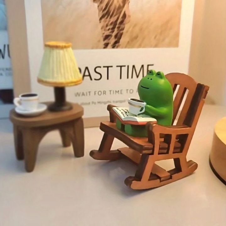 2PCs/set Simple Cute Rocking Chair Frog Models Cartoon Handmade Reading ...