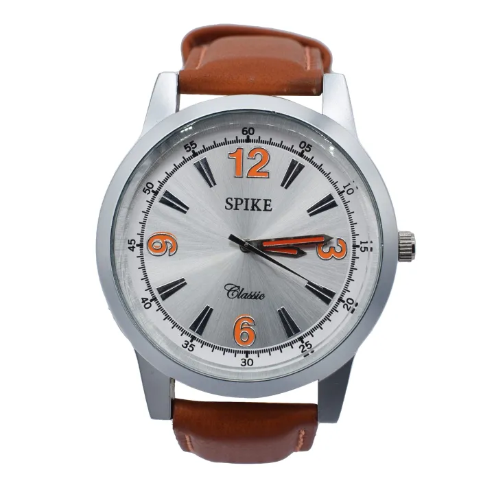 SPIKE SILVER COLOR DIAL LIGHT BROWN COLOR STRAP GENTS WATCH | Daraz.lk