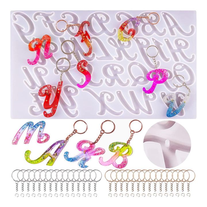 Reverse Resin Key Chain Letter Mould with Holes with 30 Jump Rings, 30 ...