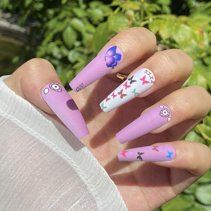 Nail Cover Set Tips Art Dummies Embossed Stud Coffin Extra Long Design ...