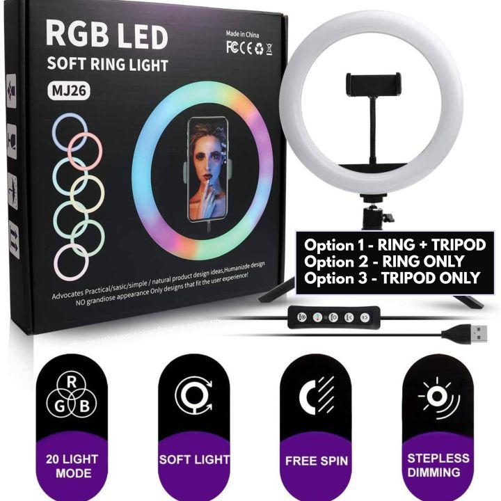 RGB Ring Light Ring Light With 8ft Stand Tripod 10 Inch Selfie LED Ring ...