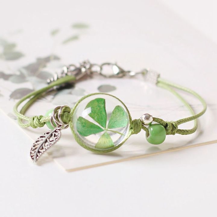 Retro Weave Girlfriends Bracelet Ethnic Style Leaf Clover Grass Ball ...