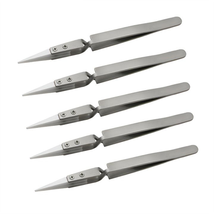 5PCS Ceramic Tip Electronic Soldering Tweezers,Anti-Static Reverse Acid ...