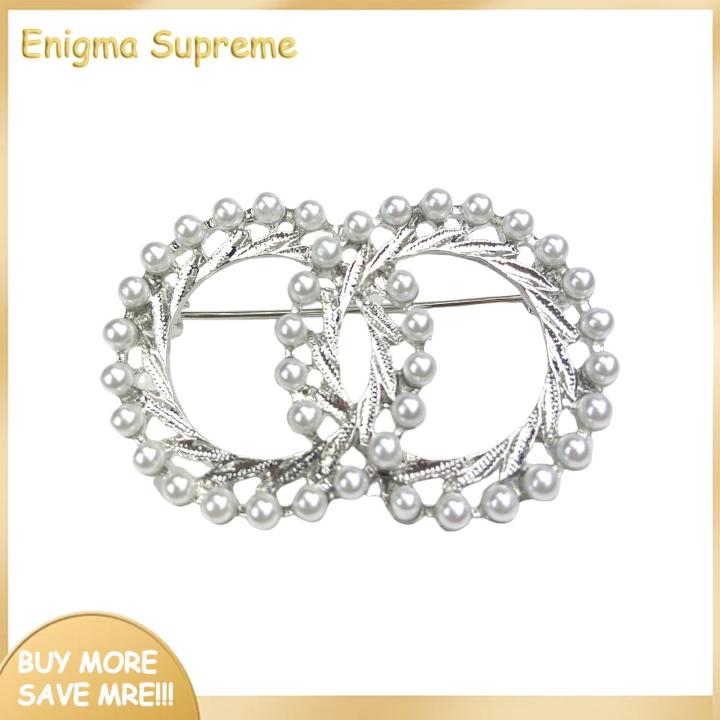 Enigma- Faux Pearl Pin Stylish Double Ring Shape Faux Pearl Brooch for ...