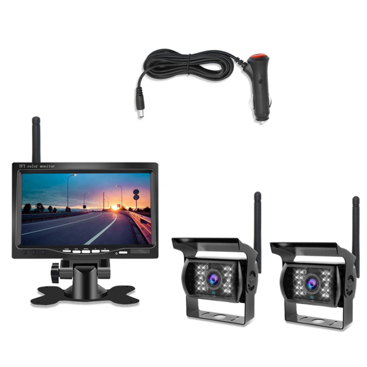 1 Set Waterproof Vehicle 2 Backup Camera Kit TFT LCD Monitor Parking ...