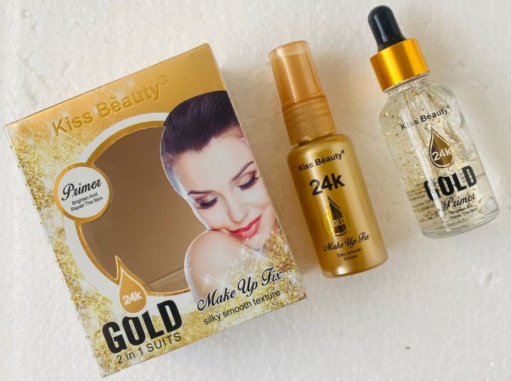 KISS BEAUTY 24K GOLD IN MAKEUP PRIMER+MAKEUP FIXER SPRAY | Daraz.lk