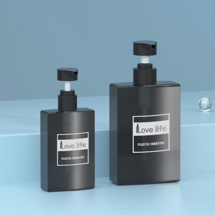 plastic 200ml refillable shower bottle Square black Frosted High-end ...