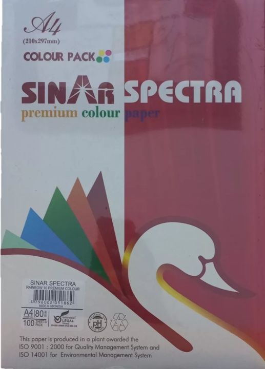 Sinar Spectra Colour A4 Sheets ( 100 Sheets ) - Mix of 10 Multi Colours ...