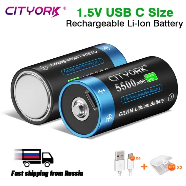 CITYORK 1-5PCS 1.5V C Size Rechargeable Battery Type C USB Charging ...
