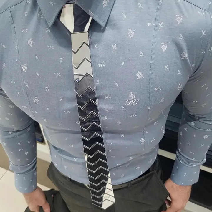 GEOMETIE Handmade Geometric Pattern Necktie Saw Tooth Shape Silver ...