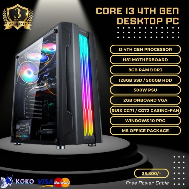 Core I3 4th Gen Gaming RGB Desktop PC 8GB Ram | 128GB SSD | 500GB HDD ...