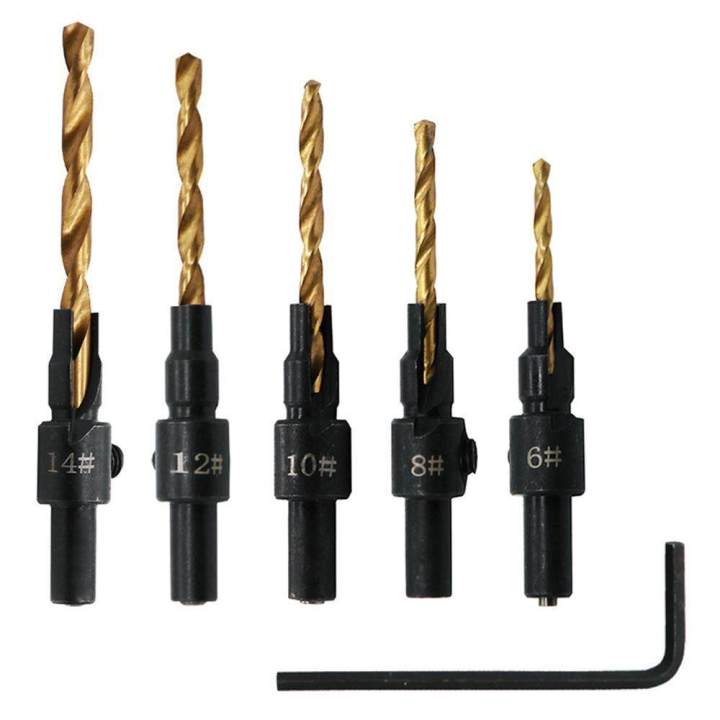 5PCS Woodworking Countersink Drill Bit Set 1/4 Hex Shank Counterbore ...