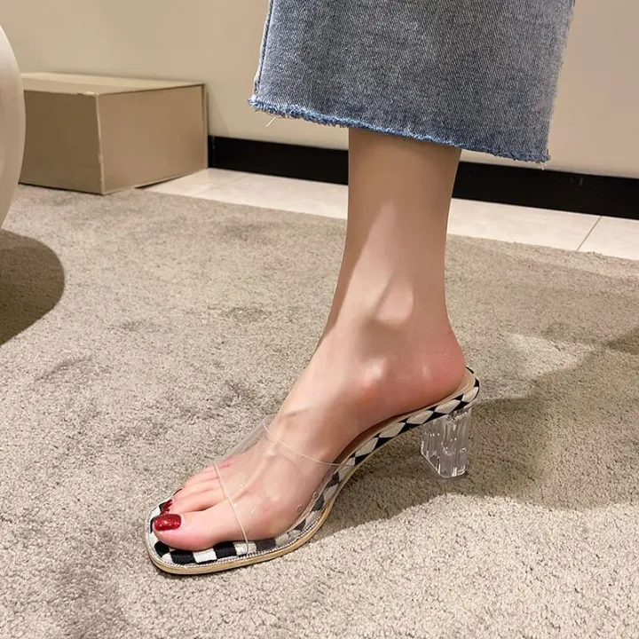 Korean Style 2024 Summer Versatile Transparent Vamp High Heels Women's ...