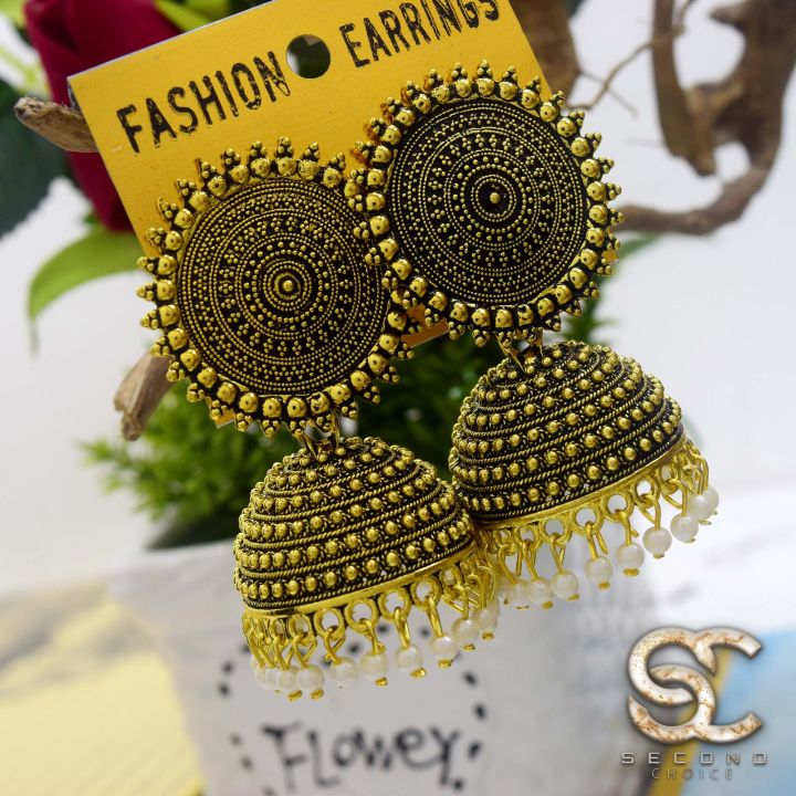 Dull Gold plated Jimikki Earrings With White Pearl Fashion Earrings For ...