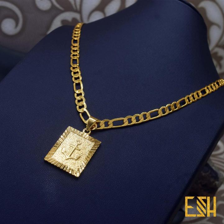 Gold Plated 24Inch Long 6MM lara Chain with Box Ancor pendent for Gents ...