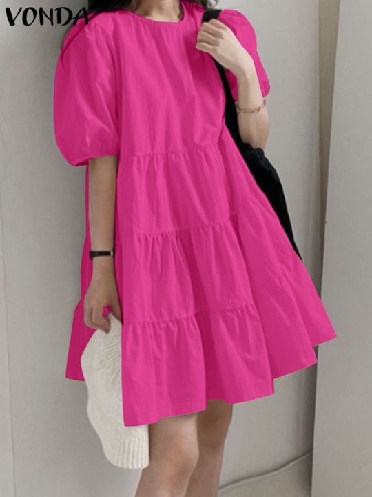 VONDA Fashion Mini Dress Women Summer Sundress 2024 Elegant Round Neck ...