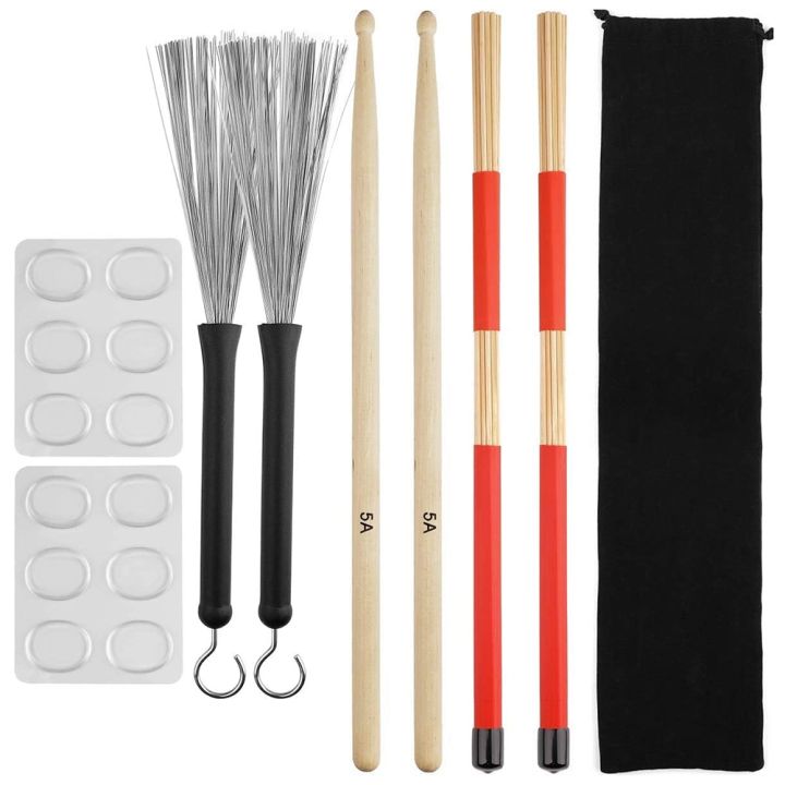Drum Sticks Set,5A Maple Wood Drum Sticks,Drum Rods Brushes,with Bag ...