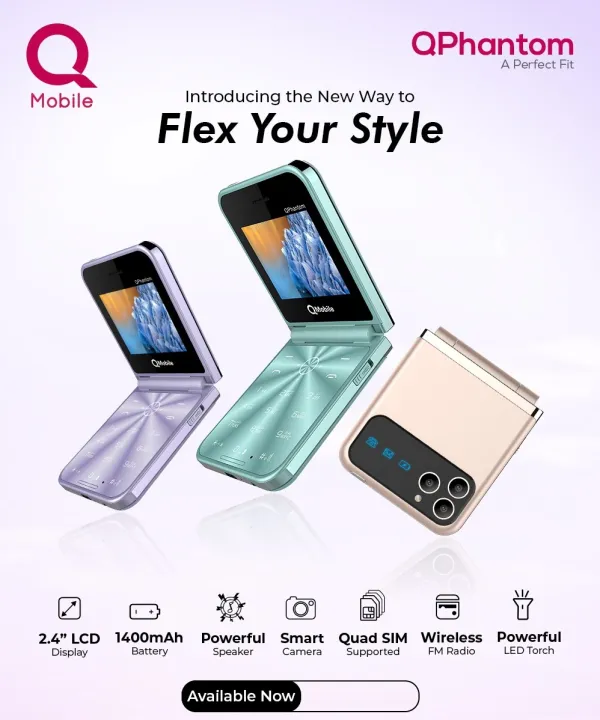 Qmobile Phantom - Iphone Style Camera - Flip Mobile - 4 Sims Support ...