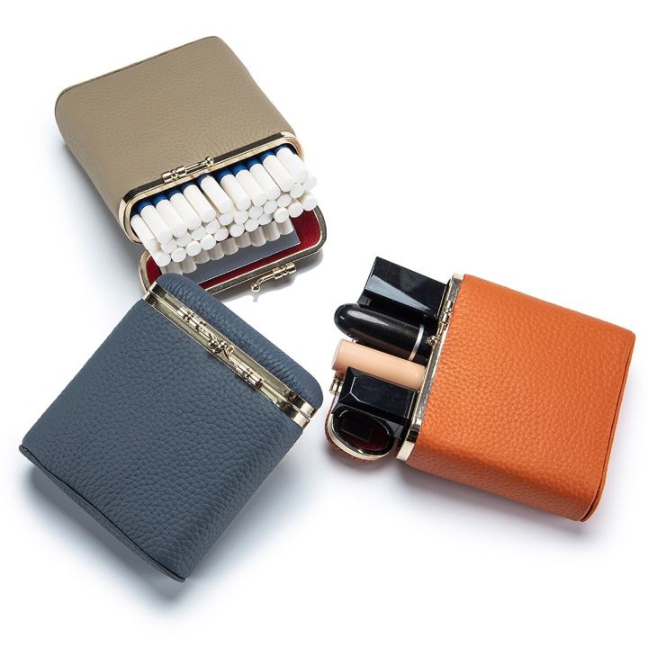Genuine Leather Cigarette Case Coin Purse Wallet Cowhide Lady Lipstick ...