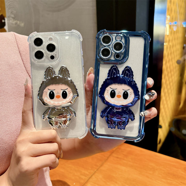 NEW 3D Cute Doll Labubu Mirror Stand Holder Phone Case For IPhone 16 15 ...