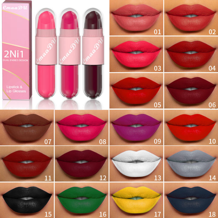 CmaaDu 18 Color Matte 2-in-1 Lipstick and Lipgloss Long Lasting ...