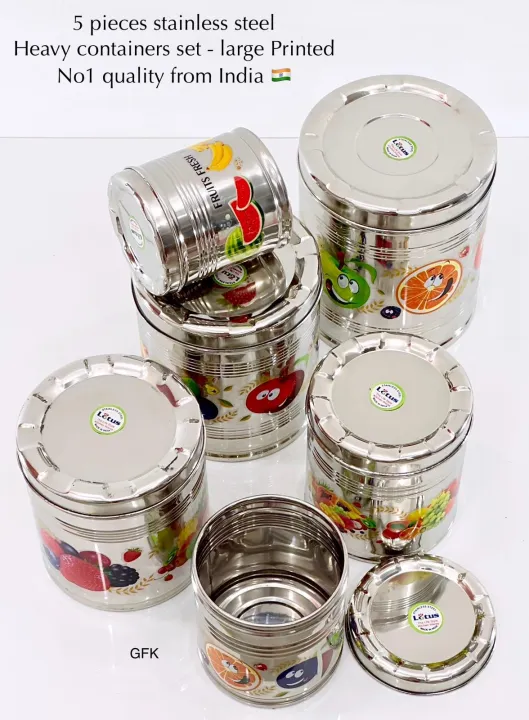 Stainless Steel Food Container 5 Pcs Heavy & Best Quality Large Set ...