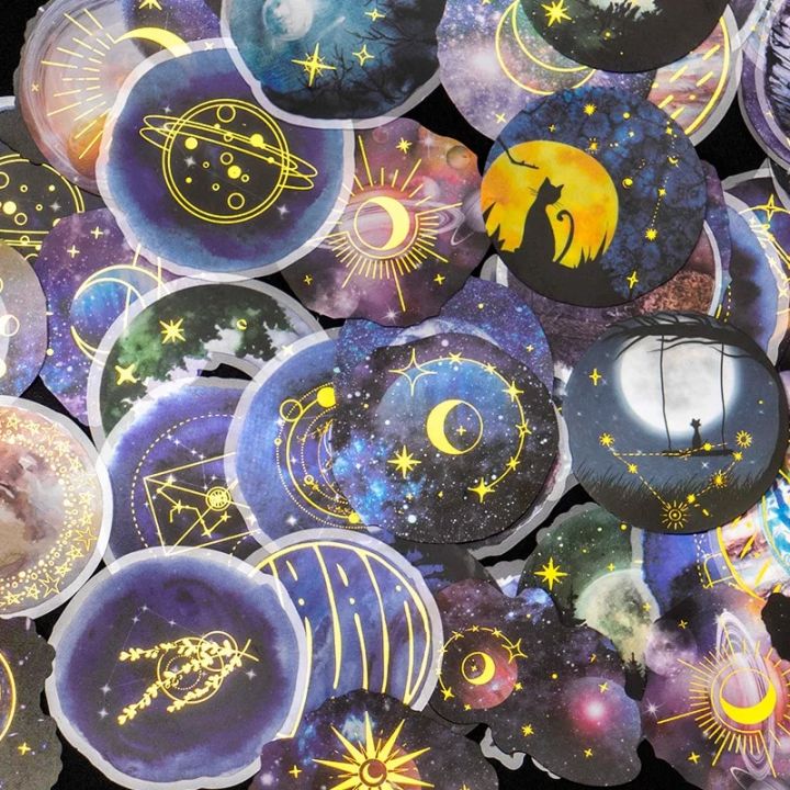 NEW 50 Pcs Gold Foil Stickers Set Decorative Planet Moon Space Galaxy ...