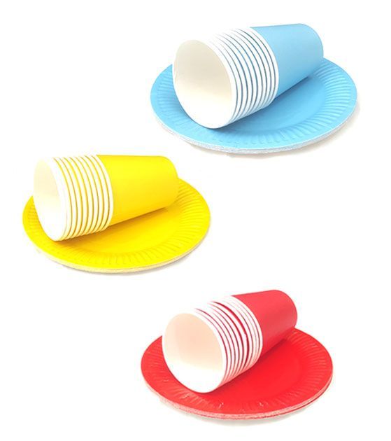 Plain Designed Multi Colour 200ml Paper Cups (10) Paper Plates (10 ...