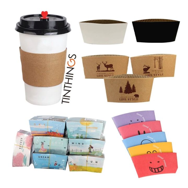25PCS Disposable Cup Sleeve Paper Kraft Cold Hot Drinks Tea Coffee ...