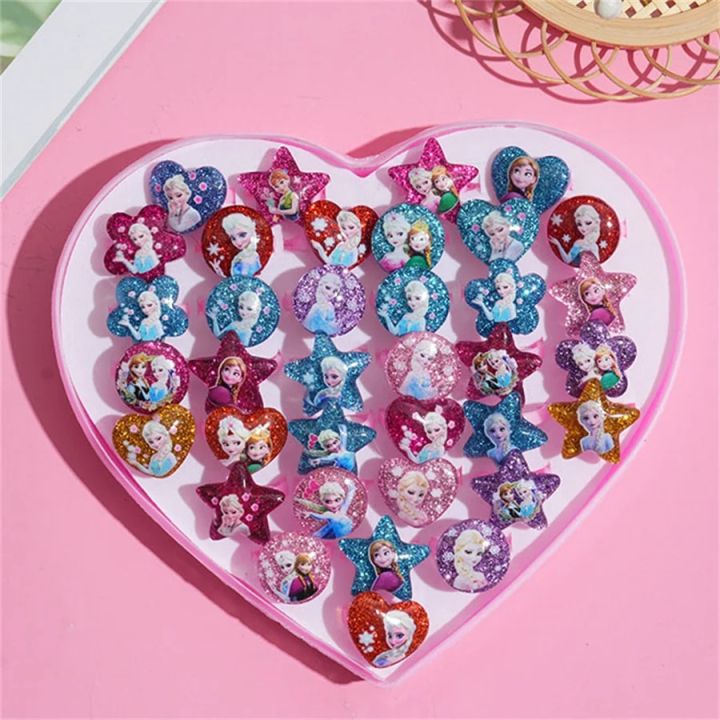 36pcs Disney Frozen Princess Elsa Anna Kawaii Ring Toys Mickey Minnie ...