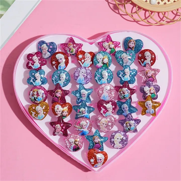 36pcs Disney Frozen Princess Elsa Anna Kawaii Ring Toys Mickey Minnie ...