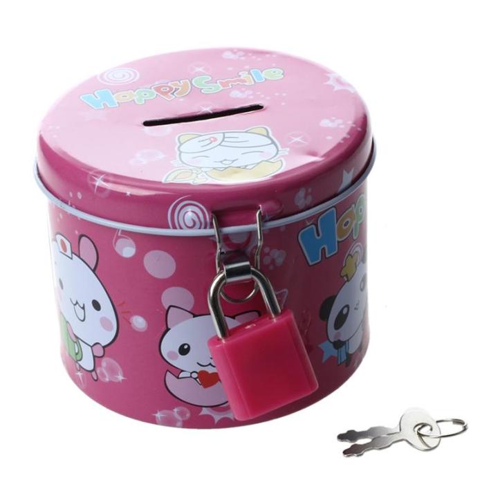 Cylinder Design Cartoon Print Piggy Bank Coin Money Saving Box w ...
