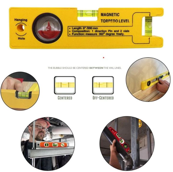 8-Inch Magnetic Torpedo Level with 1 Direction Pin, 2 Vials and 360 ...