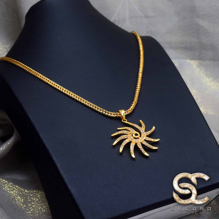 Gold Plated 18/24 Inch 2mm singapore square fox chain with Star Sun Theme Pendant | Daraz.lk