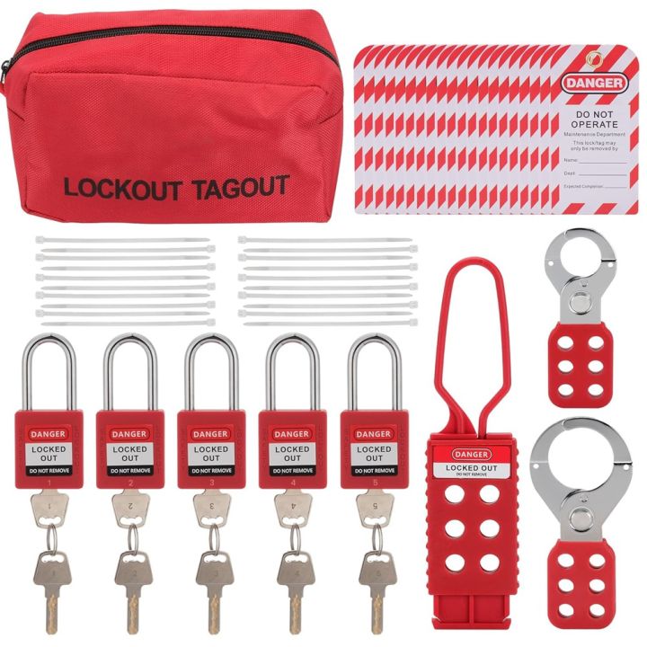 Lockout Tagout Kit with Padlocks, Hasps, Zip Ties, Tags& Storage Bag ...