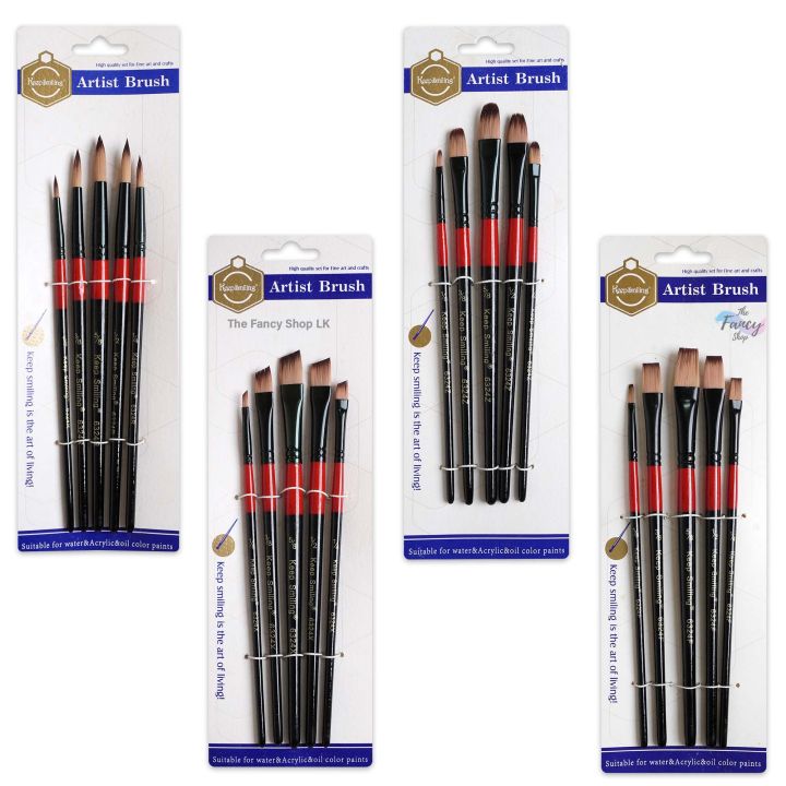 Keep Smiling Artist Paint Brush Pinsel Set 5 Pieces (Round/Angle/Flat ...