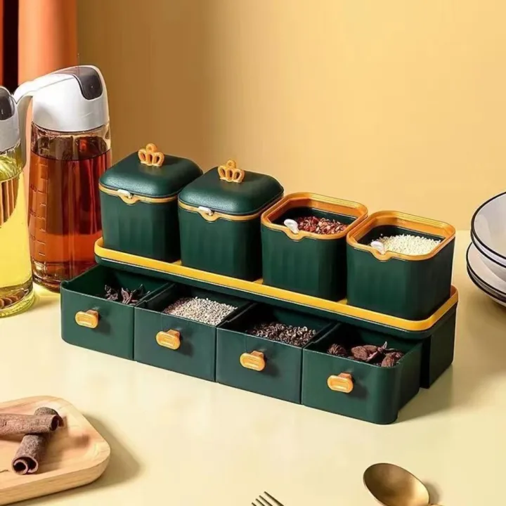 Kitchen Tool 8 Grids Seasoning Jar Set Double Layer Drawer Design ...